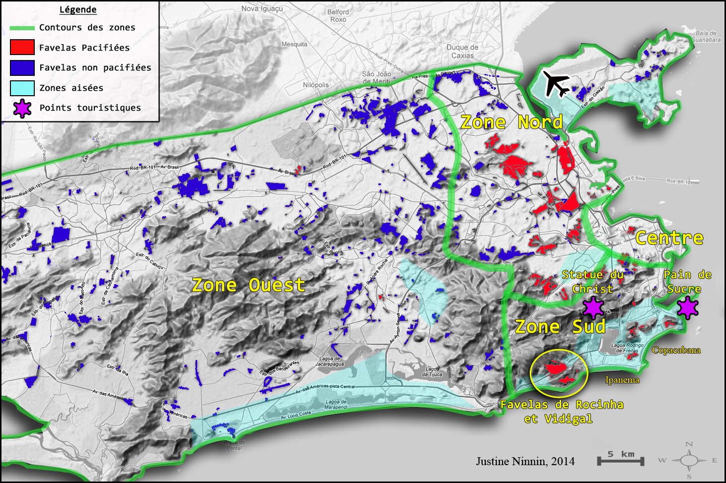 Carte 1 Rio de Janeiro favelas pacifiées Justine Ninnin 2014